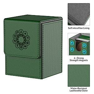 MIXPOET Deck Box compatible with MTG Cards, Trading Card Case with 2 Dividers per Holder, Large Size for 100+ Cards (Elementals-Green)
