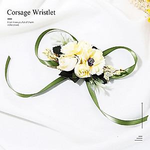 Yean Flower Wedding Wrist Corsage Ivory Prom Corsage Ribbon Bracelets for Bride and Bridesmaios