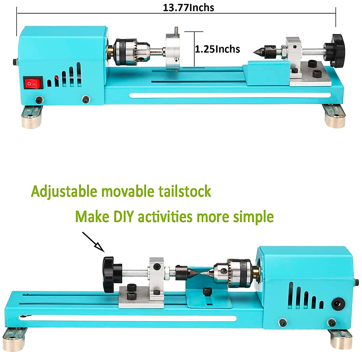 Mini Lathe Wood Lathe Machine Multi-Purpose Type Lathe Milling Cutting Grinding Polishing Professional Table Top Lathe Tool Kit