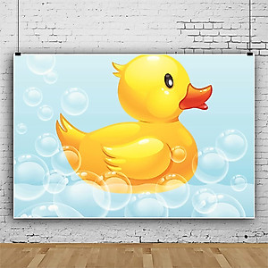 DORCEV 7x5ft Yellow Swimming Duck Backdrop Bubble Rubber Duck Sweet Baby Shower Blue Background for Photography Newborn Infant Kids Birthday Party Banner Decoration Vinyl Studio Props Wallpaper