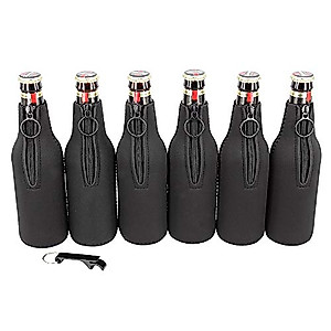sunkey Beer Bottle Insulator Sleeves 6 Pack Neoprene Beer Bottle Covers with Ring Zipper Bottle Opener for 12 oz/330 ml Bottles (Black)