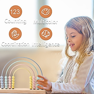 bopoobo Wooden Rainbow Abacus for Toddlers,Teaches Early Math Skills and Counting,Wooden Education Montessori Toys Learning Game for Kids