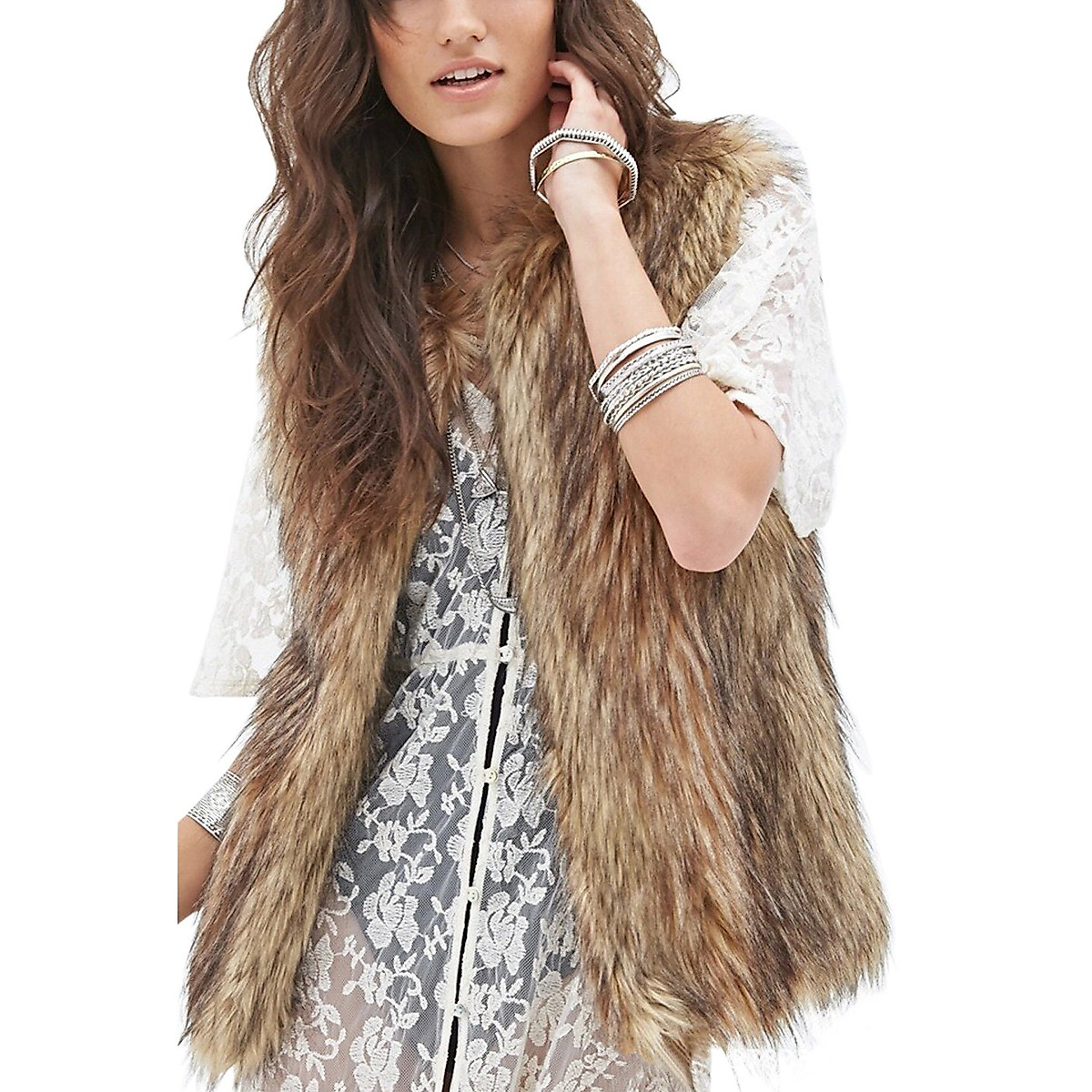 Tanming Women's Fashion Autumn And Winter Warm Short Faux Fur Vests (Medium, Grey)