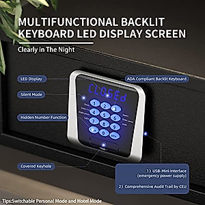 XDeer Hotel Safe 1.39 Cubic Feet Home Safe Personal Document Safe Steel Security Safe Box With Hotel-Style Digital Electronic Lock/Sensor Light/Silent Mode - Black