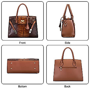 Women Handbags and Purses Ladies Crocodile Pattern Shoulder Bag Top Handle Satchel Tote Work Bag with Shoulder Straps (Black)