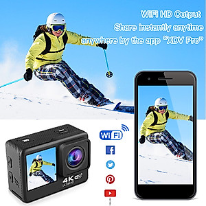 Mafomil Action Camera 4K 60FPS,WiFi Sports Camera with Touch Screen,24 MP HD Underwater Camera,EIS 170 ° Ultra Wide Angle, 98FT Waterproof Underwater Camera(Remote Control/32G SD Card/Accessory Kit)