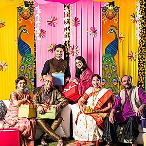 Diwali Porch Banner Deepavali Festival of Lights Peacock Indian Holiday Party Front Door Wall Hanging Banner Decoration