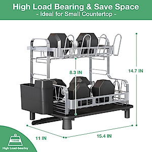 romision Stainless Steel Dish Drying Rack, Dish Racks for Kitchen Counter, Two Tier Dish Drainers with Cutlery Holder and Cup Rack, Large Dish Dryer Rack for Saving Space, Grey