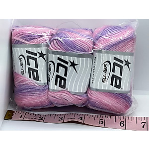Ice Yarns Picasso 3 Pack - Pinks and Lilacs, Fuzzy with Subtle Sheen Worsted Weight, 3x125 Yards (3x115meters) 3x1.76 Ounces (3x50 Grams)