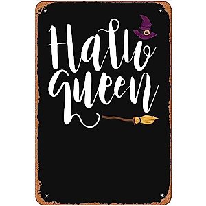 Funny Halloween for Her Halloqueen Girls Halloween Metal Signs Vintage Kitchen Garden Bathroom Bar Man Cave Coffee Bar Gift 8x12inch