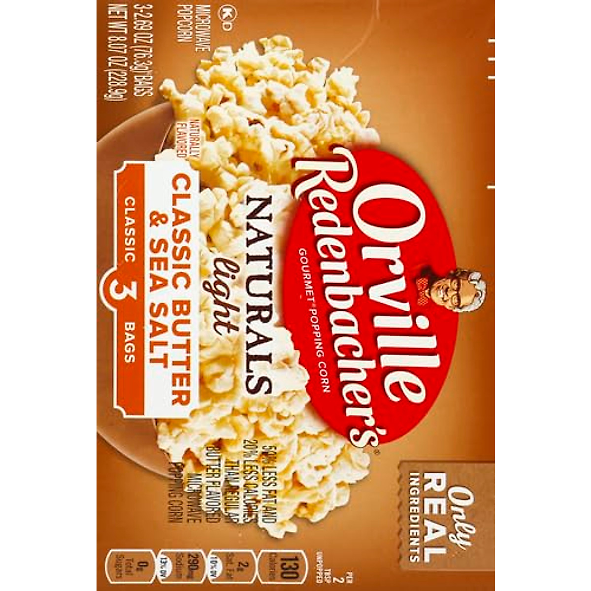 Orville Redenbacher's Naturals Microwave Popcorn, Classic Butter & Sea Salt Light Flavor, 2.69 oz., 3-Count