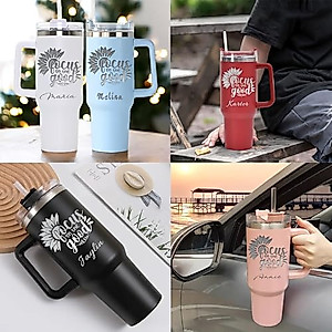 LifGif Sunflower Personalized Tumbler 40 oz Laser Engraved, Insulated Cup with Handle, Lid and Straw, Focus on the Good Stainless Steel Large Vacuum Insulated, Custom Gift for Birthday, women, mom