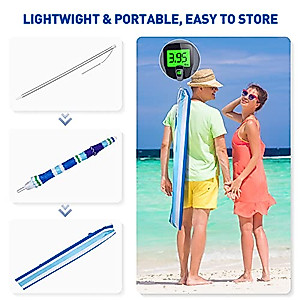 Beach Umbrella for Sand Wind Portable: 7FT Arc Length 6.5FT Diameter Heavy Duty Wind Resistant Striped Large Umbrellas UV 50+ Parasol with Anchor Screw Adjustable Height Tilting Pole 8 Ribs Carry Bag Lightweight
