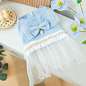 Cat Dress Harness with D Ring Summer Princess Style Seersucker Mesh Skirt Bow Dress for Small Medium Dogs Cats Girl Chihuahua Yorkie Teddy Pet Clothes (X-Large)
