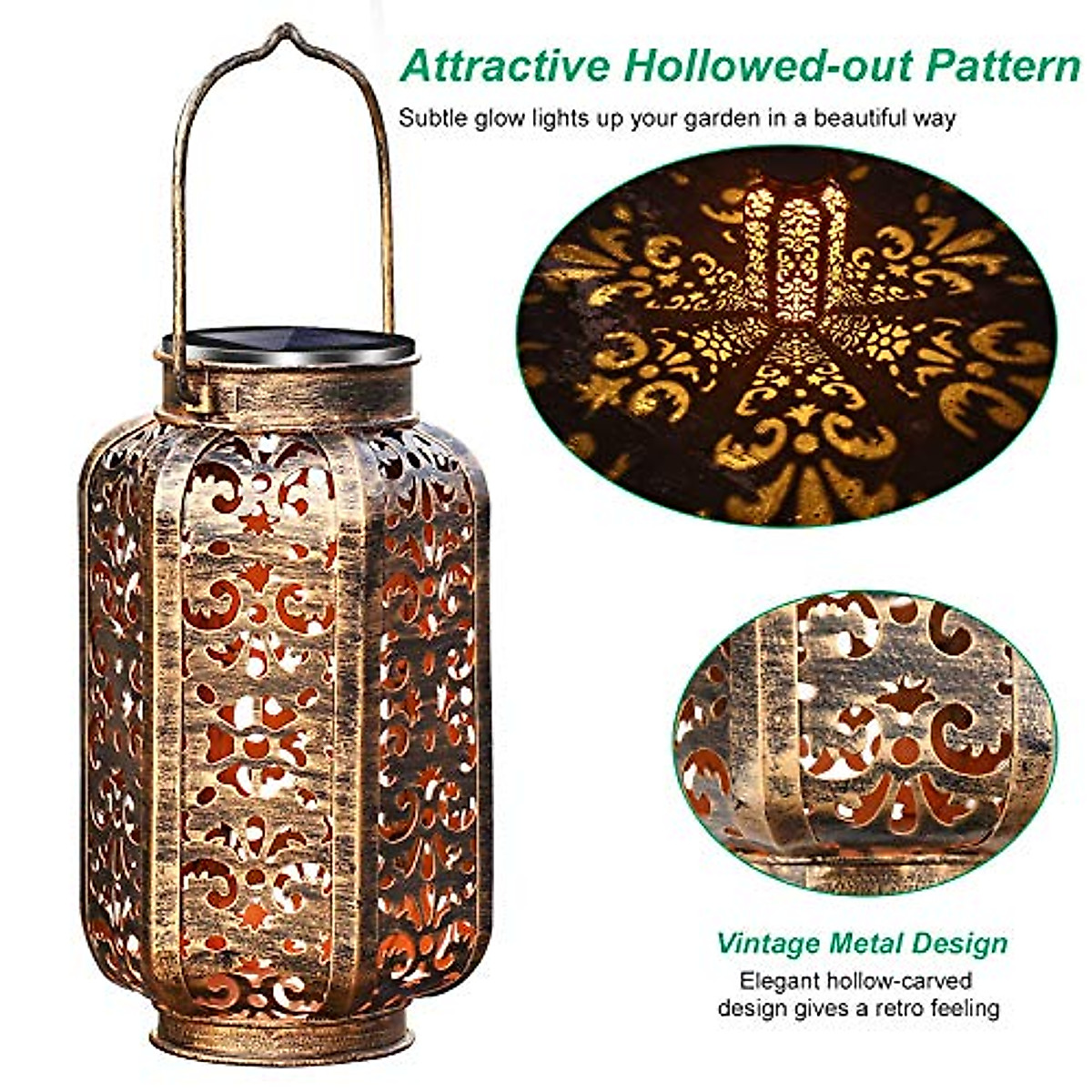 URPOWER Solar Lights Outdoor Metal Solar Lantern Outdoor Hanging Retro Decorative Lanterns with Durable Handle Solar Powered Waterproof LED Table Lanterns Lighting for Yard Tree Fence Patio , 2 Pack