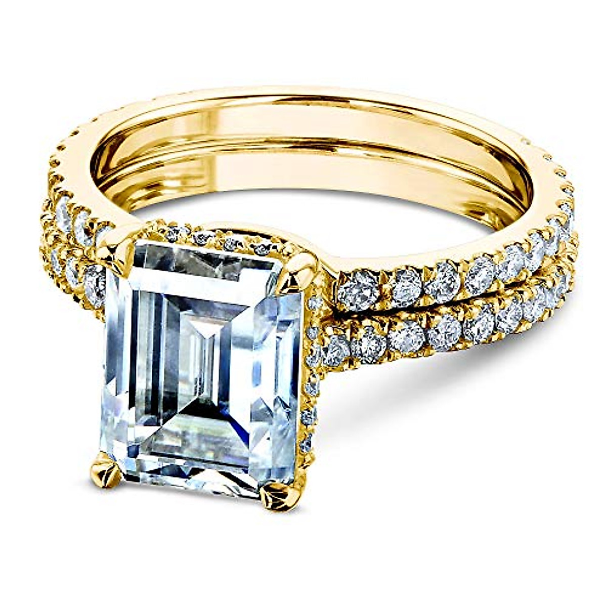 Kobelli 3-1/6ct.tw Emerald Moissanite Drop Halo Bridal Set, Rose Gold, 10