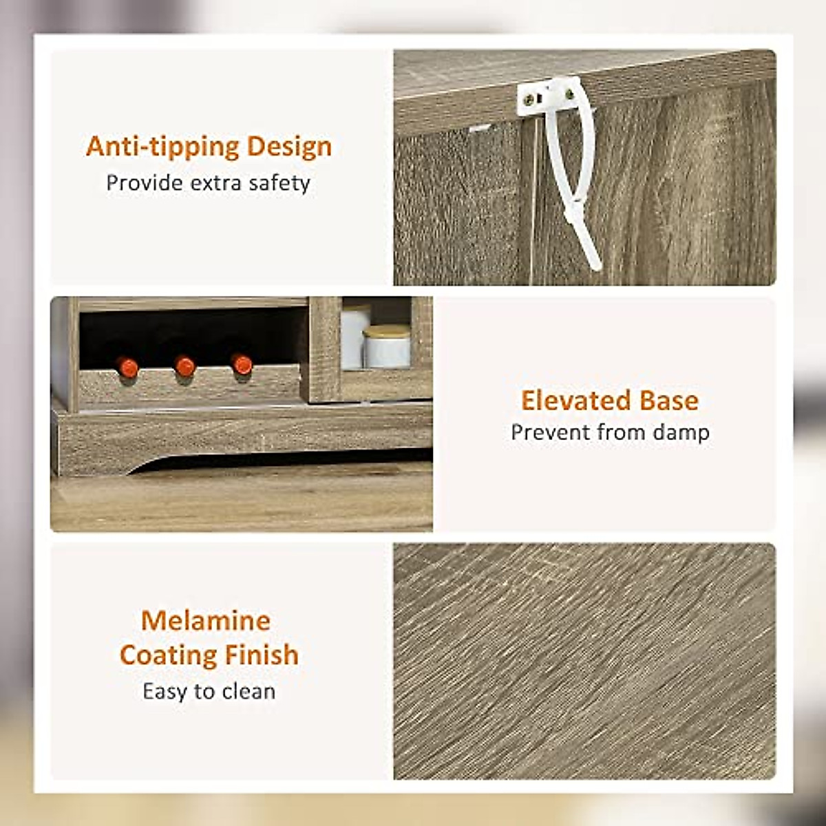 HOMCOM Coffee Bar Cabinet, Sideboard Buffet Cabinet with Sliding Door, Wine Cabinet with Storage, Gray