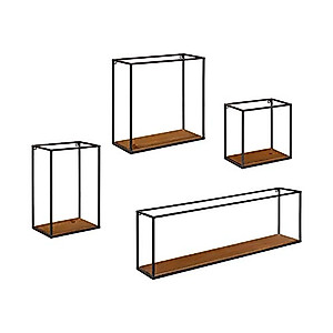 Kate and Laurel Mallory Modern Floating Wall Shelves, Set of 4, Rustic Brown and Black, Modern Farmhouse Accent Shelves for Storage and Display