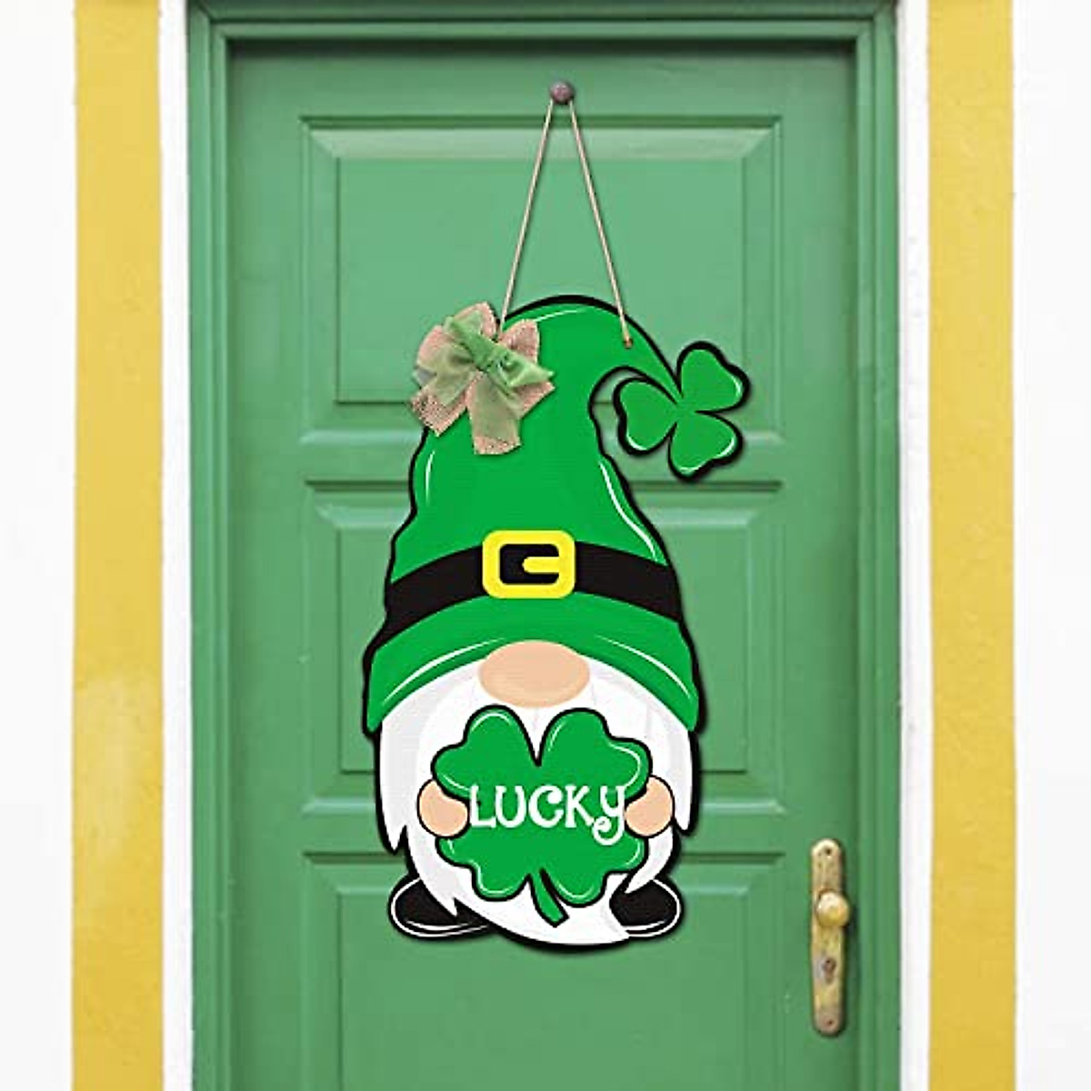 Huray Rayho St Patrick's Day Gnome Door Sign Wooden Welcome Door Hanger for Porch Farmhouse Garden Apartment Office Home Decor (9" x 17.5")