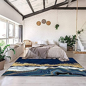 KNSVJBENID Area Runner Rug NonSlip Throw Rugs Abstract Background Blue Agate with Golden Veins White Marble Fake Carpet Patio Door Mat for Living Room Home Decor Multi 3inchx5inch