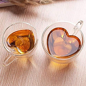 EASICOZI Heart Shaped Double Walled Insulated Glass Coffee Mugs or Aesthetic Tea Cups, Double Wall Glass 8 oz, Clear