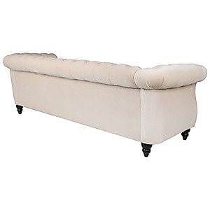 PHOYAL Large Sofa, Velvet Sofa Three-seat Sofa Classic Tufted Chesterfield Settee Sofa Modern 3 Seater Couch Furniture Tufted Back for Living Room (Beige)