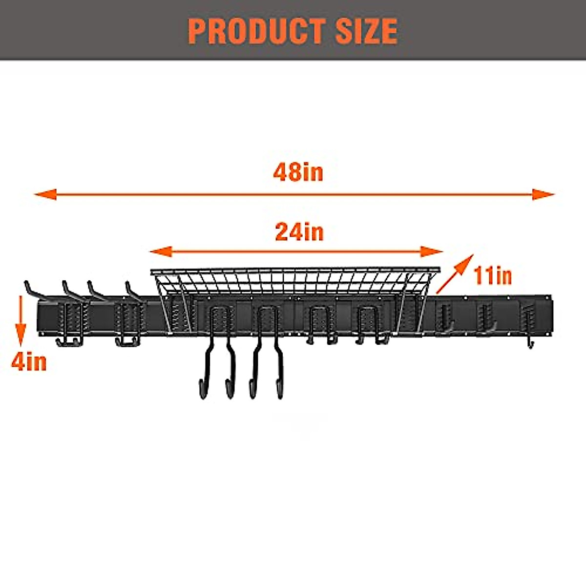 Wallmaster Tool Storage Rack With Wall Shelf, Garage Storage Wall Mount Tool Organizers Heavy Duty Racks Adjustable Wall Hanger System (9Hooks&2Rails&Storage Shelf)