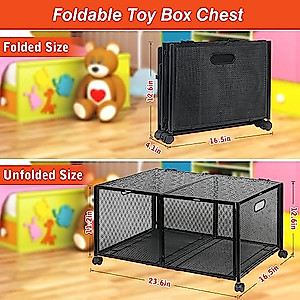 Haturi Large Metal Toy Box Storage, 2 Pack Large Toy Storage and Organizer with Metal Lid, Collapsible Sturdy Toy Organizer with Wheels, Storage Boxes Bins Baskets for Playroom, Living Room, Bedroom