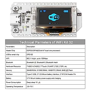 MakerFocus ESP32 OLED WiFi Kit V3 Integrated WiFi Bluetooth 2.4GHz PCB Antenna CP2102 Development Board with 0.96-inch OLED Display for Arduino Intelligent Scenes