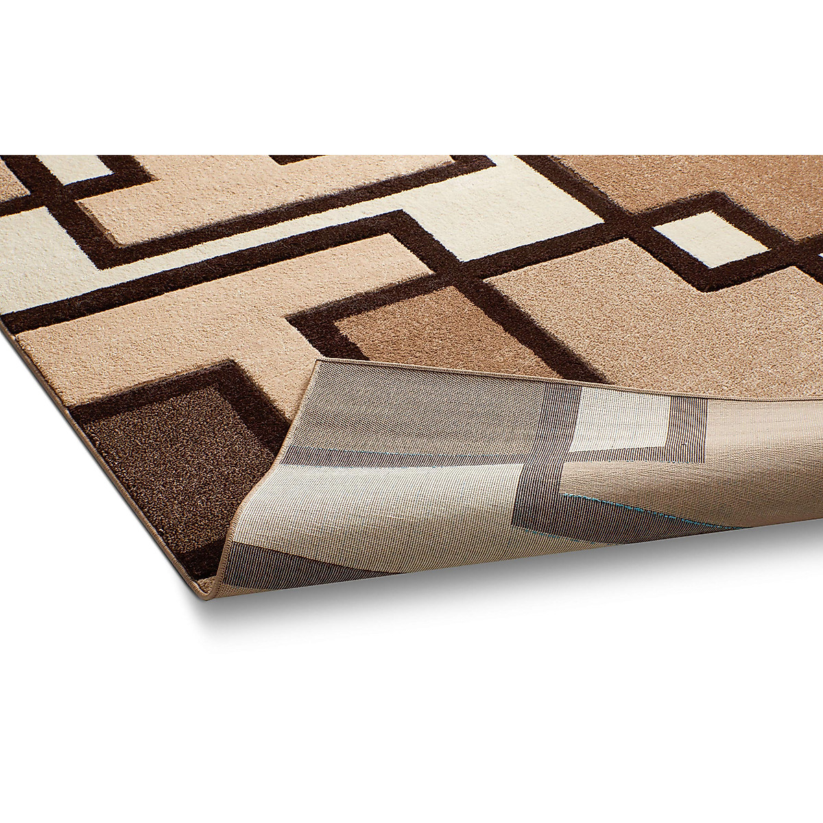 Well Woven Ruby Geometric 2x3 Mat Ivory & Beige Neutral Modern Contemporary Hand Carved Squares Design Perfect for Entryways & Small Spaces Plush Easy-Care Easy-to-Clean