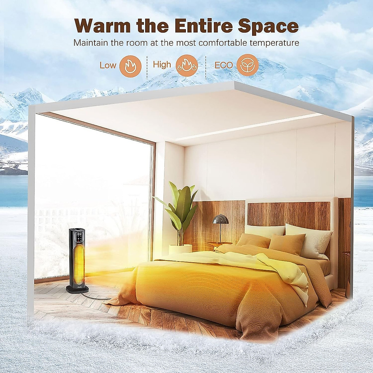 Grelife Space Heater, Quiet Electric Heater with Night Light, Remote, 75° Oscillation, Safety Protection, ECO Mode, 12H Timer, Thermostat, 1500W Portable Heater for Indoor Use, Office, Home, 24Inch