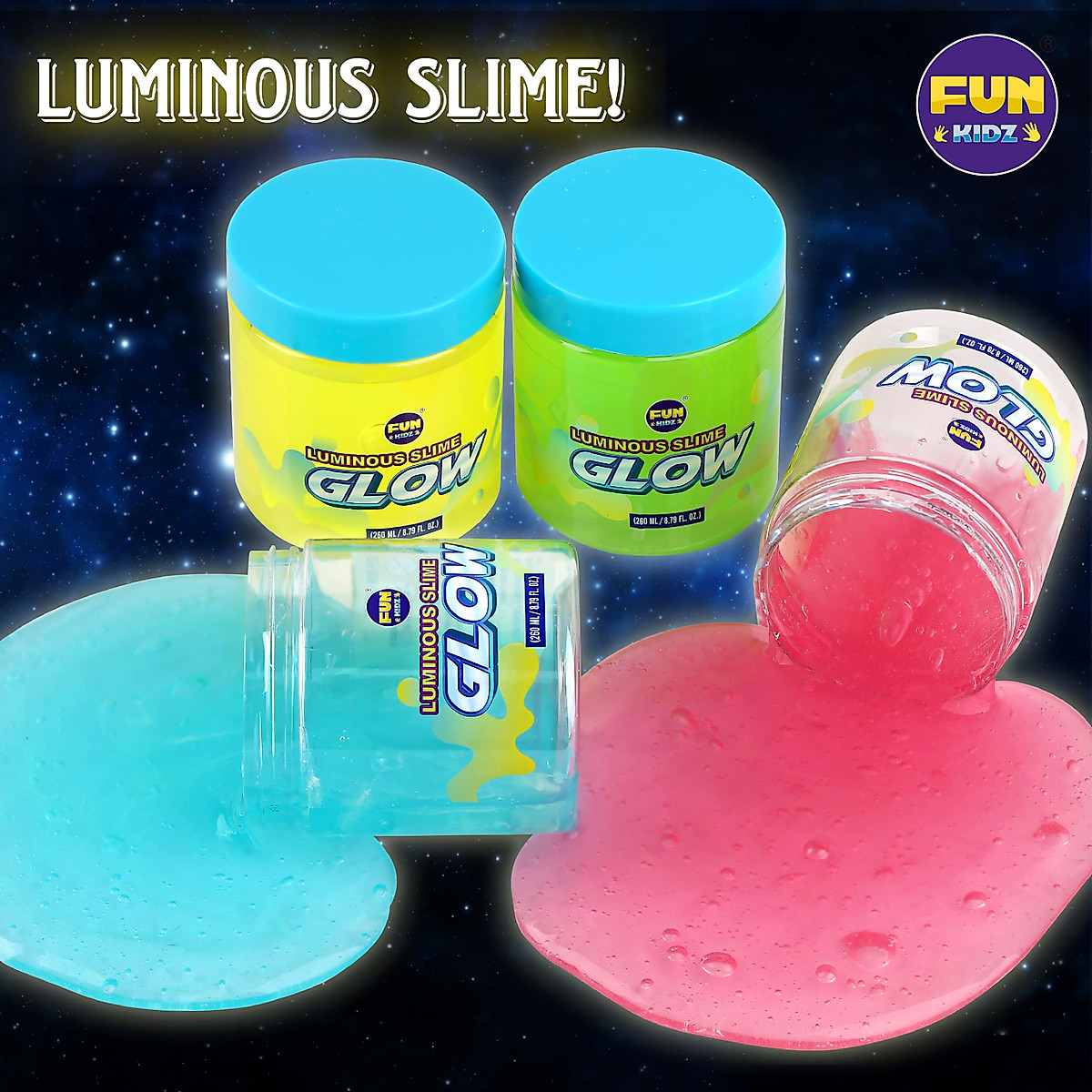 35.16 FL OZ Glow in The Dark Slime for Kids 6+, FunKidz 1040 ML Large Slime Pack Neon Colors Slime Kit Green Blue Pink Yellow Big Slime Gifts for Boys Girls Birthday Party