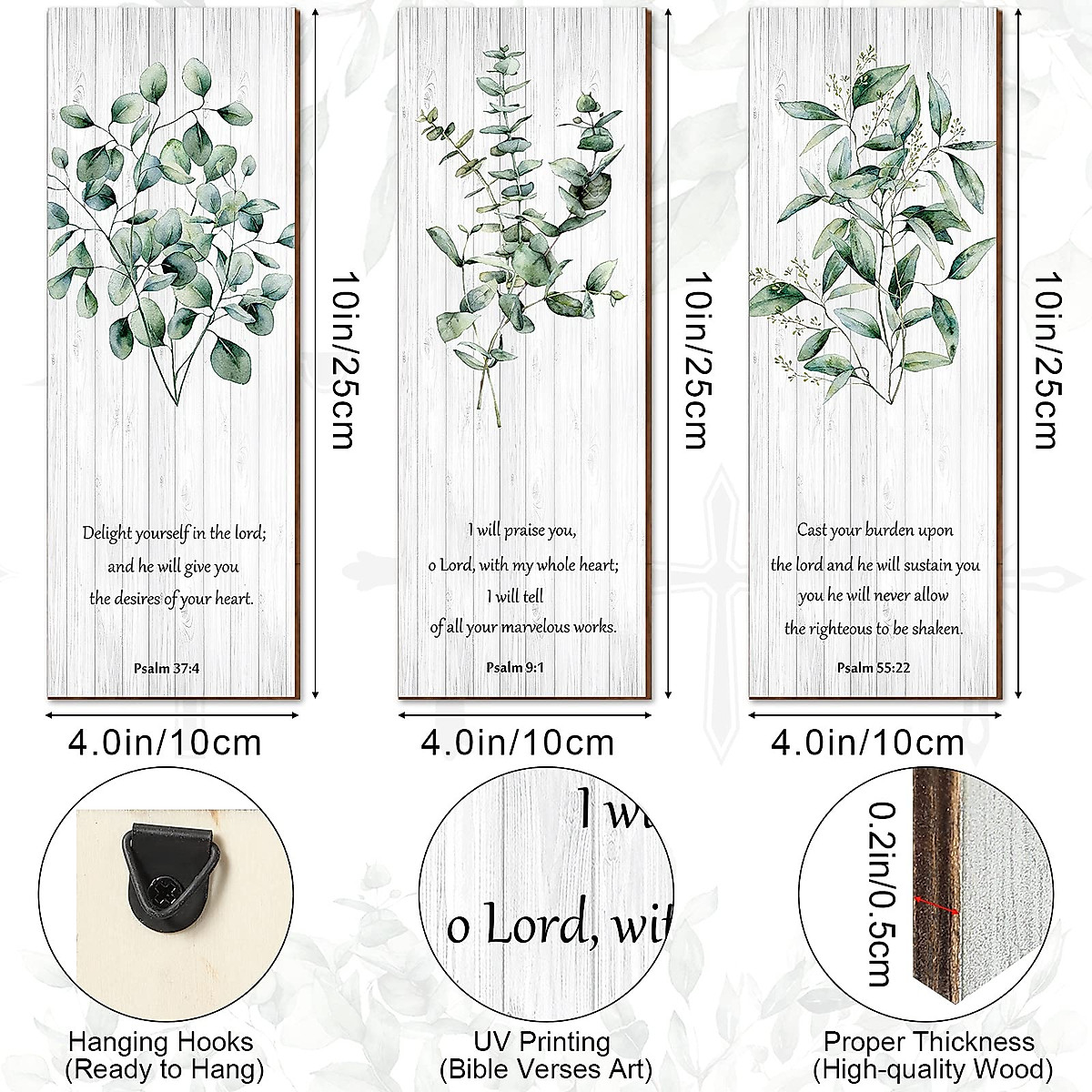 3 Pieces Bible Verses Wall Art Decor Christian Wall Art Wooden Christian Decorations for Home Rustic Christian Room Decor Farmhouse Scripture House Decor Christian Posters, 10 x 4 Inches