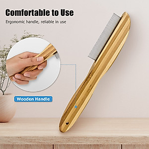 Dandruff Comb, Stainless Steel Fine Tooth Comb Wooden Handle Dandruff Remover Flea Lice Comb Multifunction Hair Grooming Brush for Kids Adults Pets Dog