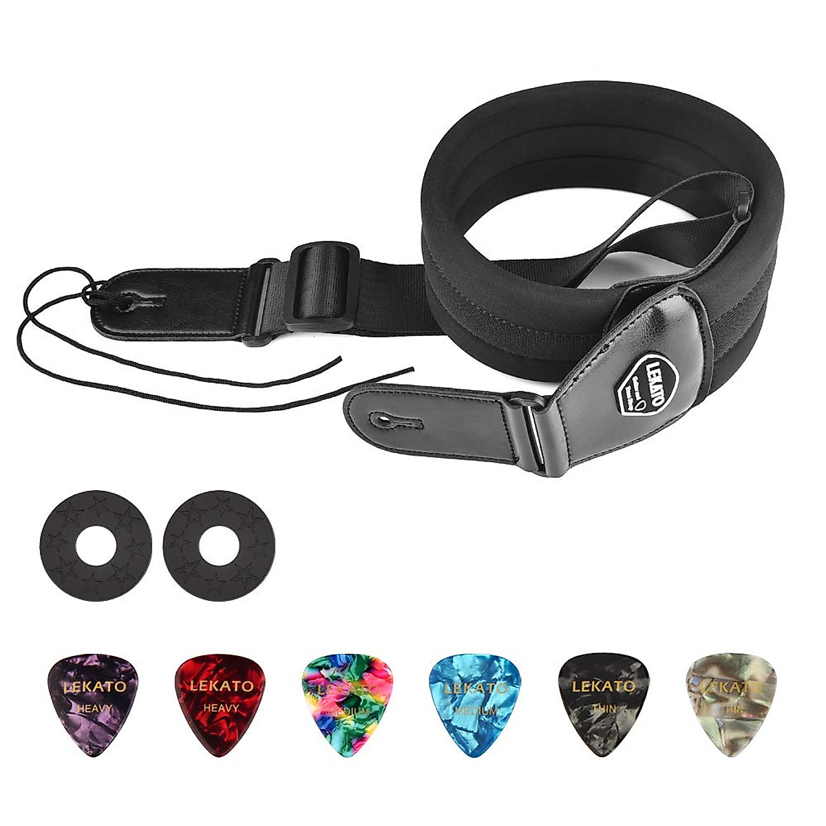 LEKATO Bass Guitar Straps for Electric Guitar & Bass 3" Wide Bass Strap Padded Guitar Straps Adjustable Length from 45" to 55" Bass Guitar Strap with Pick Holder 2 Safety Strap Locks & 6 Picks