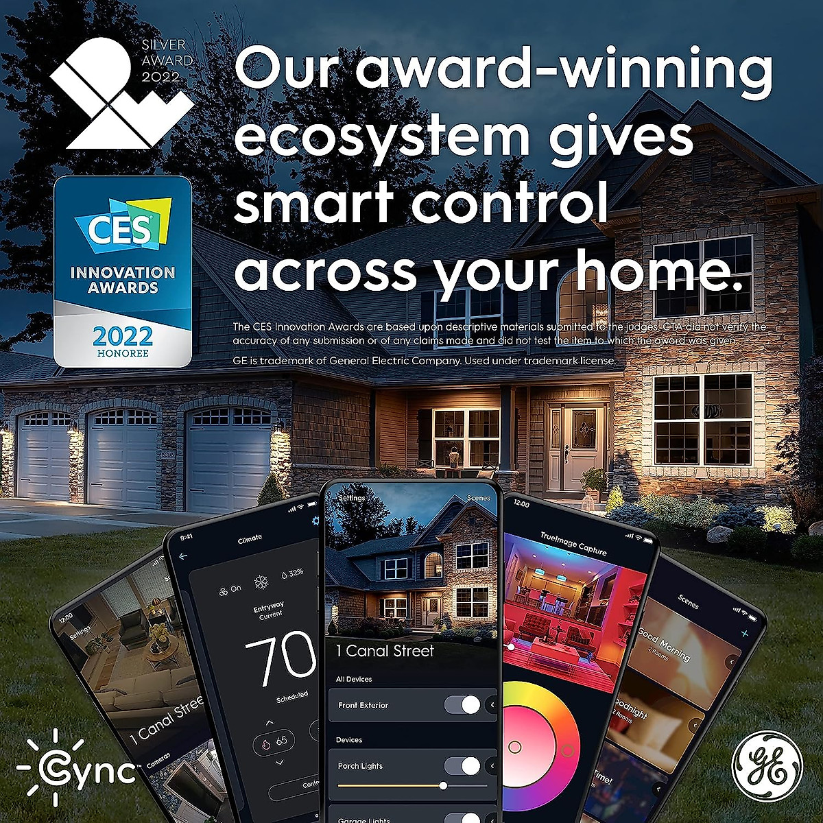 GE CYNC Smart LED Light Bulbs, Color Changing Lights, Bluetooth and Wi-Fi Lights, Works with Alexa and Google Home, A19 Light Bulbs, 2 count (Pack of 1)