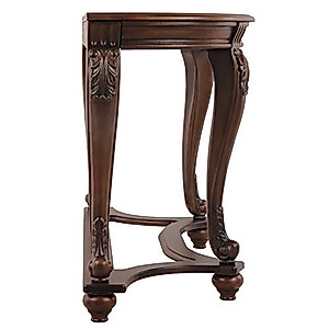 Signature Design by Ashley Norcastle Traditional Half Moon Sofa Table with Beveled Glass Top and Scrollwork Legs, Dark Brown