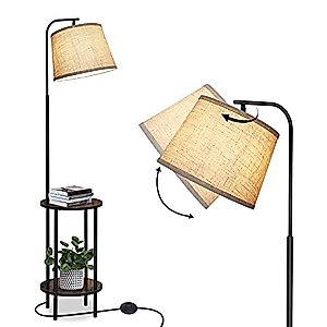 DEWENWILS Floor Lamp with Table Attached, Industrial Farmhouse Narrow Nightstand, Wooden End Side Table Floor Lamp, Adjustable Reading Lamp for Bedroom, Living Room, Office, Kids Room