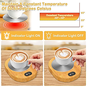 Coffee Mug Warmer, Abs Smart Beverage Cup Warmer, Battery Operated Candle Warmer Plate, 55-65°c Tea Cup Warmer, USB Rechargeable, Wood Style Warmer Plate, Touch Control Coffee Heater for Tea Coffee