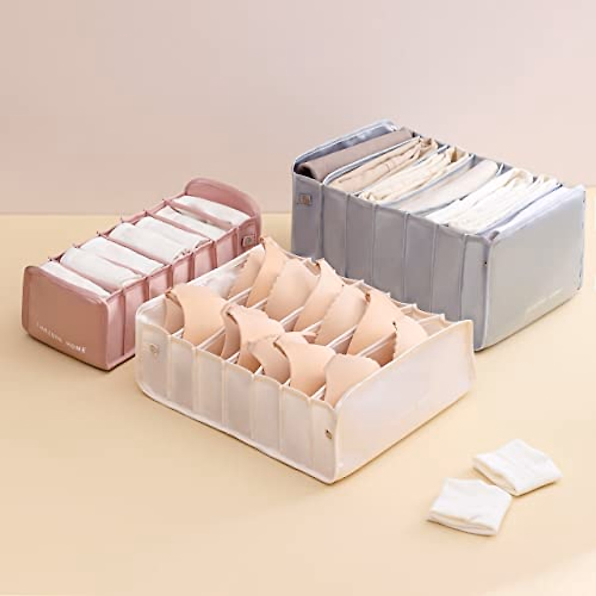 CANFOD 3-Piece Set Wardrobe Clothes Organizer for Drawers, Underwear Drawer Organizer, Closet Organizers and Storage for Folded Clothes (Sock & Underwear set (7S*2+7M*1), Morandi Pink)