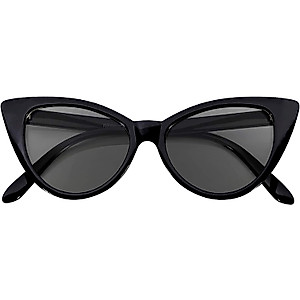OWL Cateye Sunglasses for Women Vintage Trendy 1950's All Black Frame Smoke Lens