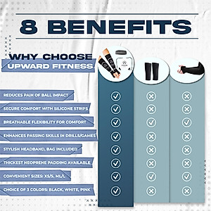 Upward Fitness-Volleyball Padded Passing Sleeves, Arm and Wrist Protection With Thumbhole, Carrying Bag and Headband Included, for Girls and Boys (XS/S Black)