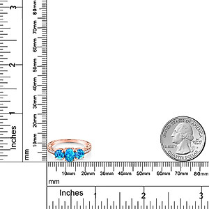 Gem Stone King 18K Rose Gold Plated Silver Oval Cabochon Blue Simulated Opal Engagement Ring For Women (1.75 Cttw, Available In Size 5, 6, 7, 8, 9)