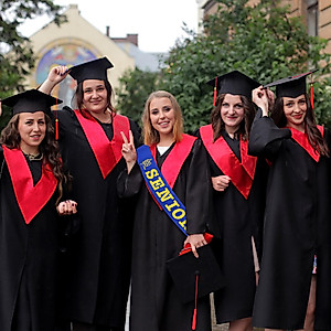 Class of 2025 Senior Sash, Royal Blue Satin Finally Graduated Sash with Gold Printing Letters Cheerleader Senior Sash for Class of 2025 Graduation Party Celebrations Supplies(Royal Blue+Gold)