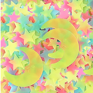 DTLIFEK 300PCS Glow in The Dark Stars Wall Decals Luminous Moon Stickers for Ceiling 3D Fluorescent Plastic Self Adhesive Starry Sky Glowing Stars and Moon Wall Art Decor for Kids Baby Bedroom Room
