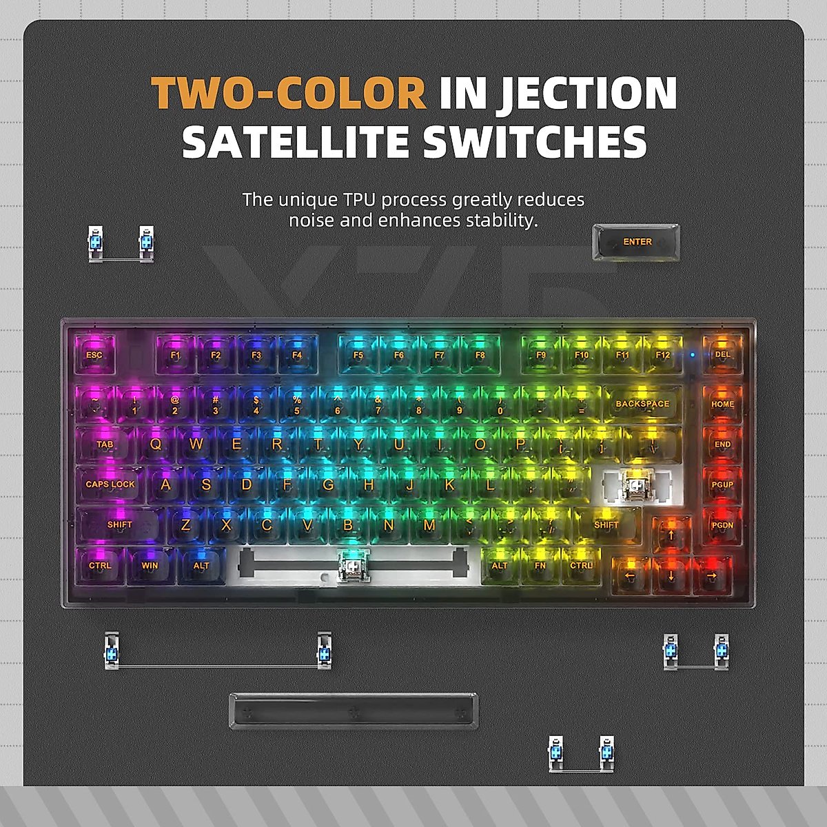 ATTACK SHARK X75 Hotswap Mechanical Gaming Keyboard with USB C Coiled Cable,TKL Tactile Switch,RGB LED,Gasket Mounted,Custom OSA Profile Clear Keycaps for PS4 PS5 Xbox Mac PC Gamer(Black,Outemu)