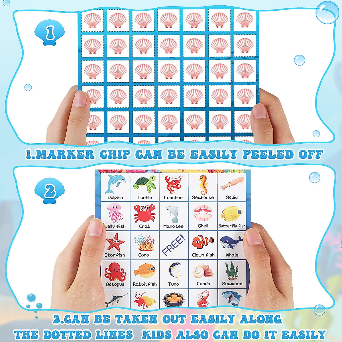 Liliful Ocean Animal Bingo Game Cards for Kids 24 Sea Bingo Cards Ocean Theme Game for Under The Sea Party Favors Supplies Children Party School Classroom