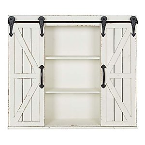 Kate and Laurel Cates Decorative Wall Storage Cabinet with Two Sliding Barn Doors, Rustic White