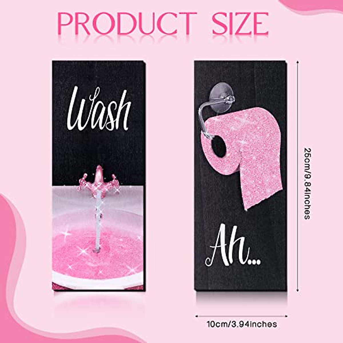 Chinco 4 Pcs Women Funny Wall Art Bathroom Decor Glam Bathroom Wall Decor Black and White Glam Bathroom Wall Arts Modern Women Funny Bathroom Wood Hanging Decors for Home Bathroom (Pink,Sweet)