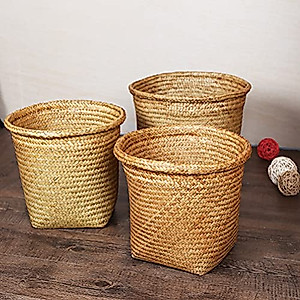 Toyvian 1Pc Straw Woven Storage Basket, Round Rattan Waste Basket Decorative Round Trash can for Bedroom Desktop Coffee (28cm)